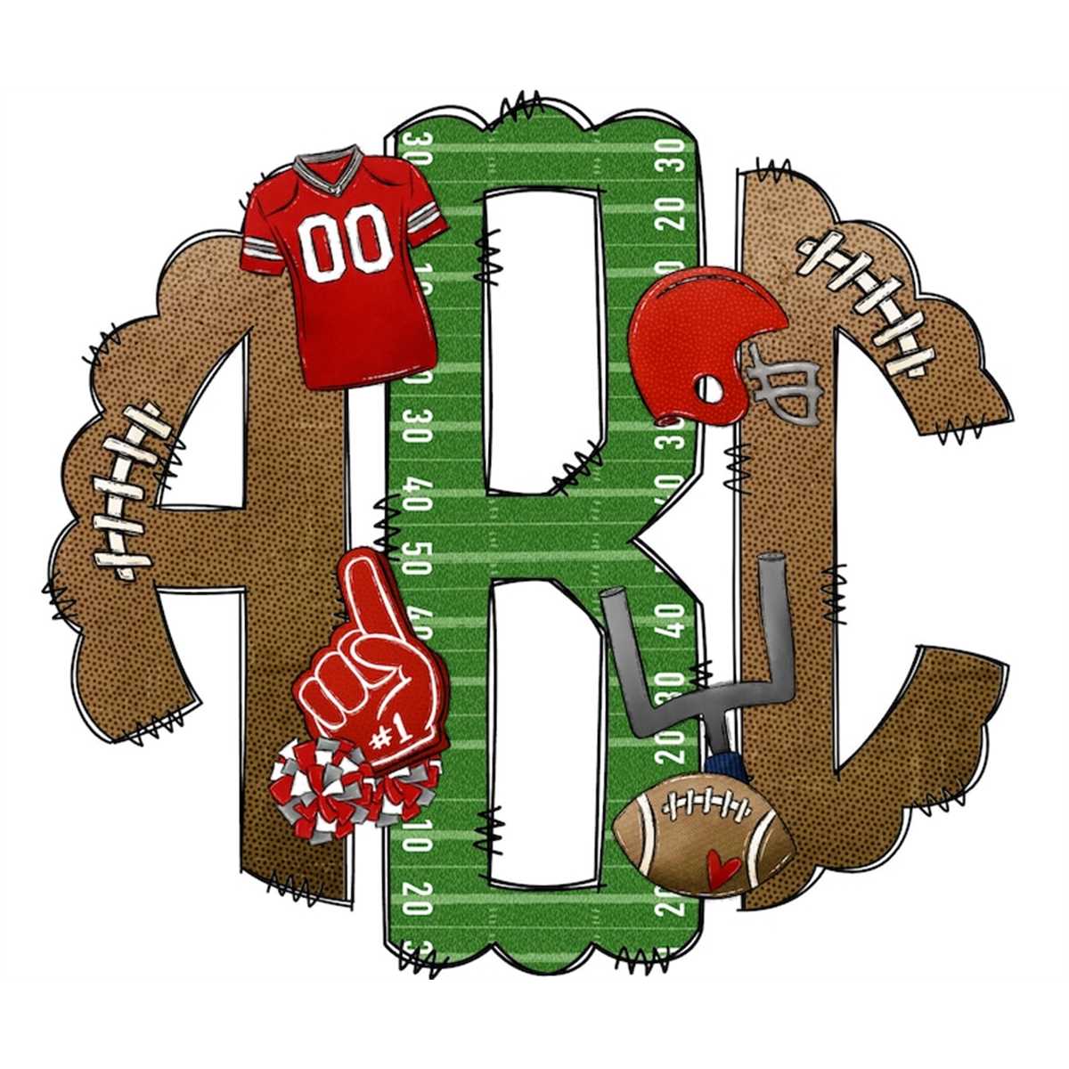 Red FOOTBALL Monogram Png Letters, Fall Sports Sublimation H | Inspire ...