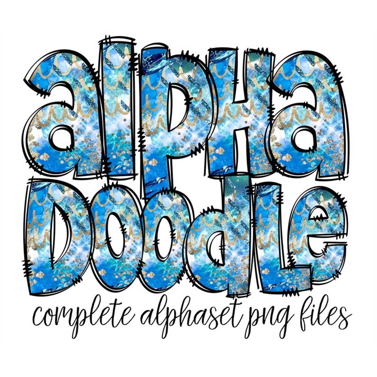 Gold Glitter Blue Alphabet Letters PNG Bundle, Abstract, Han - Inspire ...