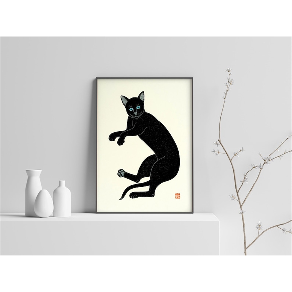 Japanese Cat Poster, Japanese Cat Art Print, Black Cat, Anim | Inspire ...