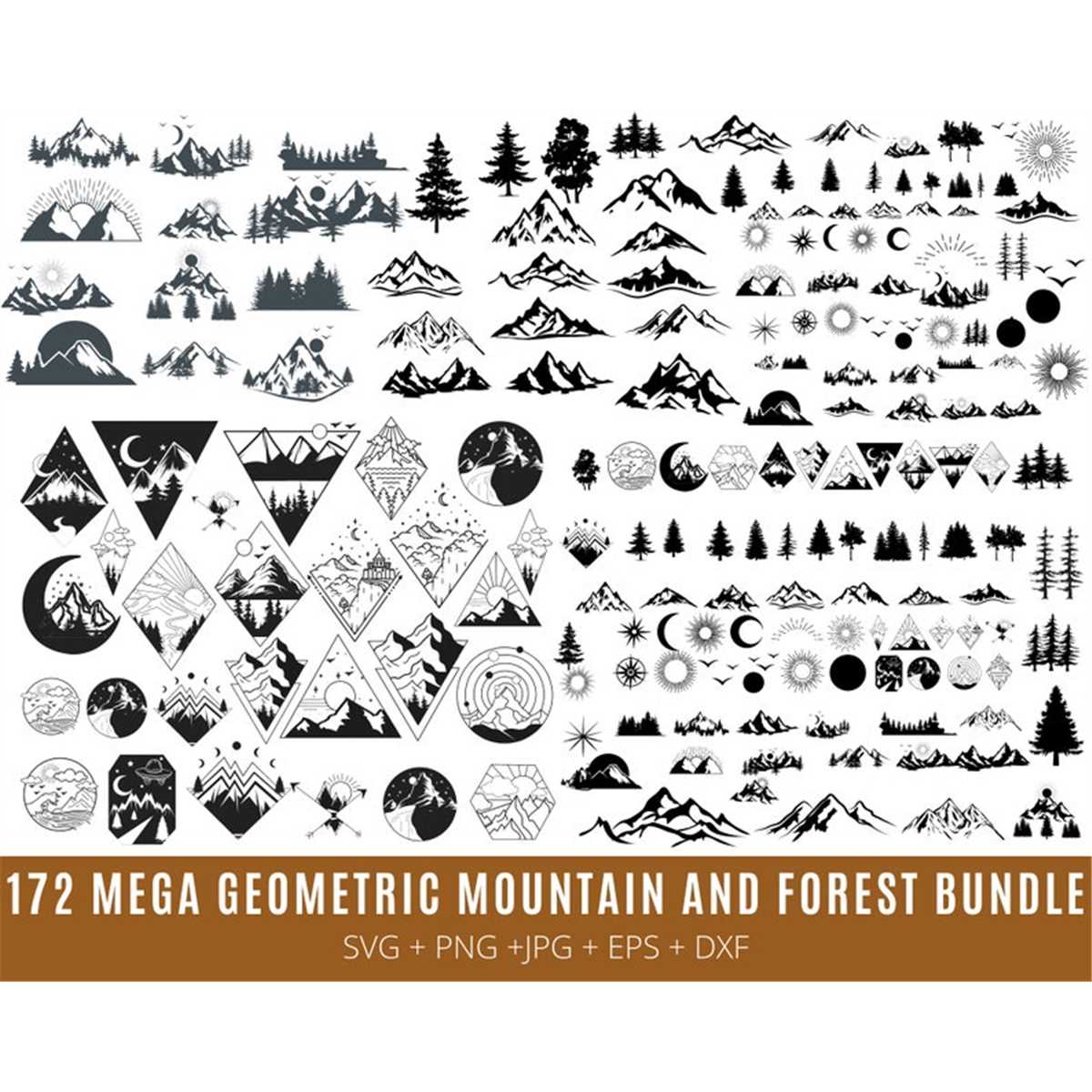 MEGA Geometric mountain and forest BUNDLE, Mountain svg hand | Inspire ...