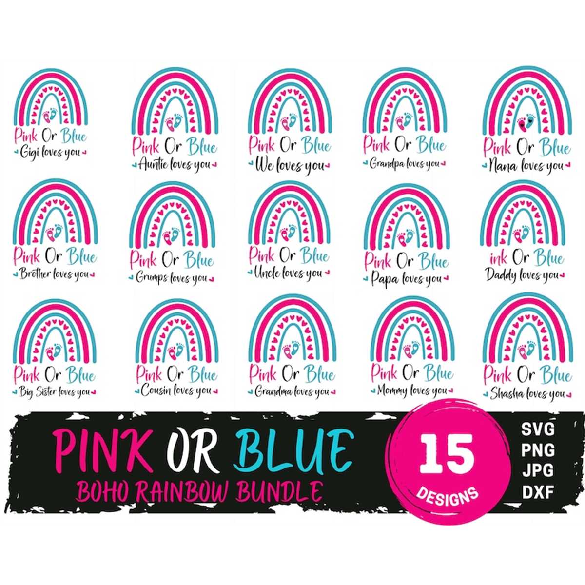 Pink or Blue Boho Rainbow svg clipart bundle hand drawn | bo - Inspire ...