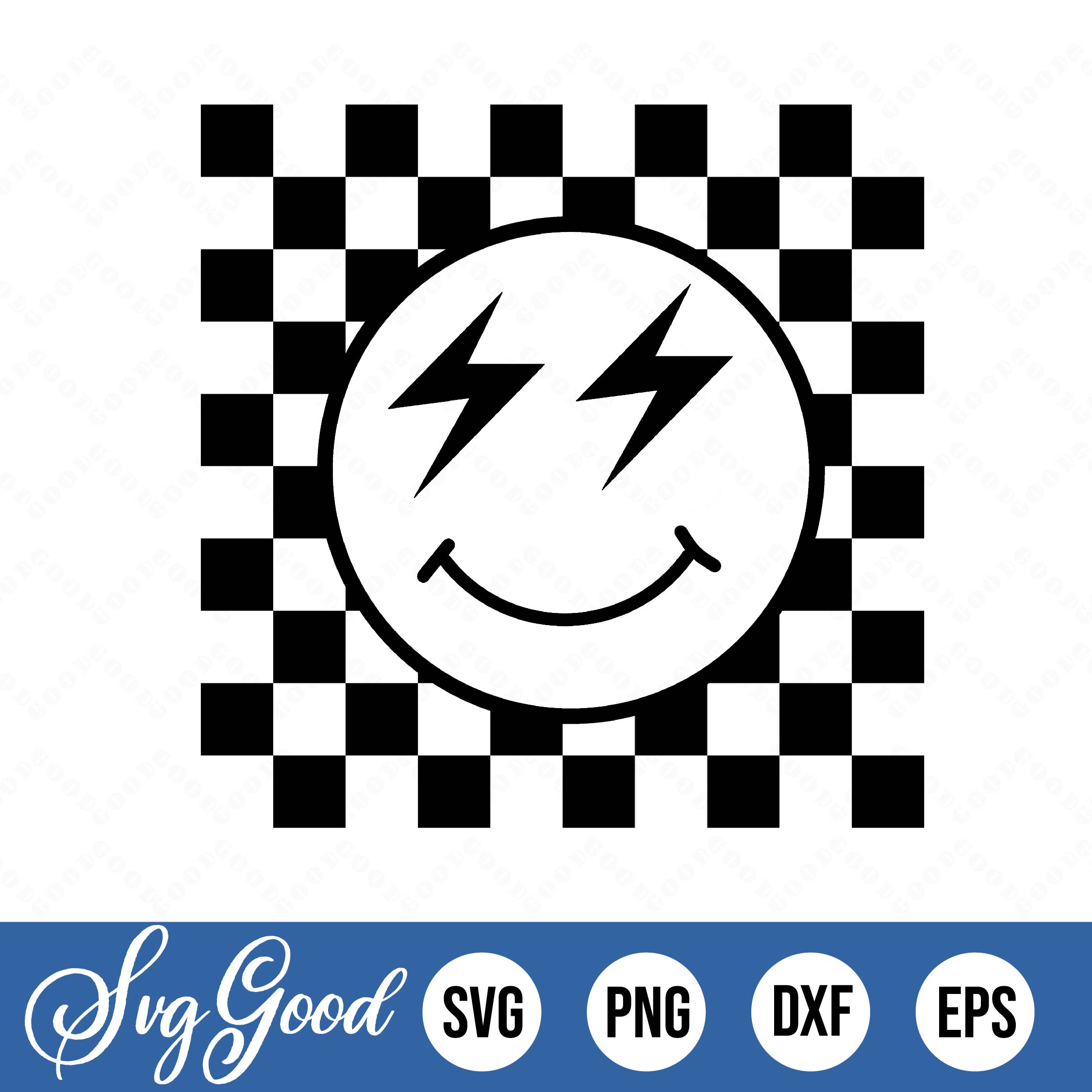 Checkered Smiley Face Lightning Svg Png - Inspire Uplift