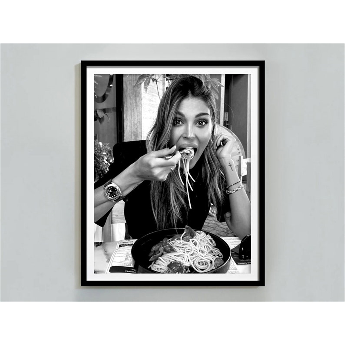 Woman Eating Pasta in Paris Print, Black and White, Spaghett | Inspire ...