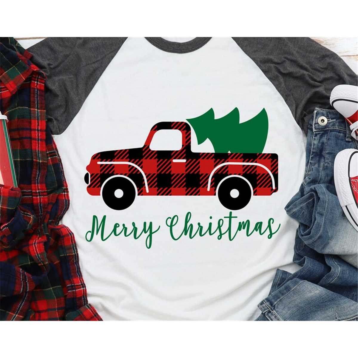 Merry Christmas Svg, Christmas Truck Svg, Buffalo Plaid Truc | Inspire ...