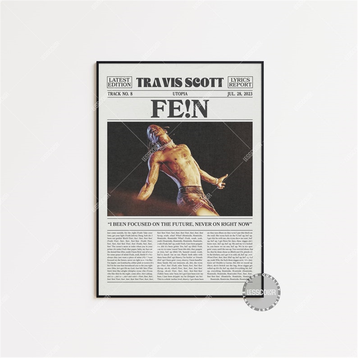 Travis Scott Retro Newspaper Print, FE!N Poster, FE!N Lyric | Inspire ...