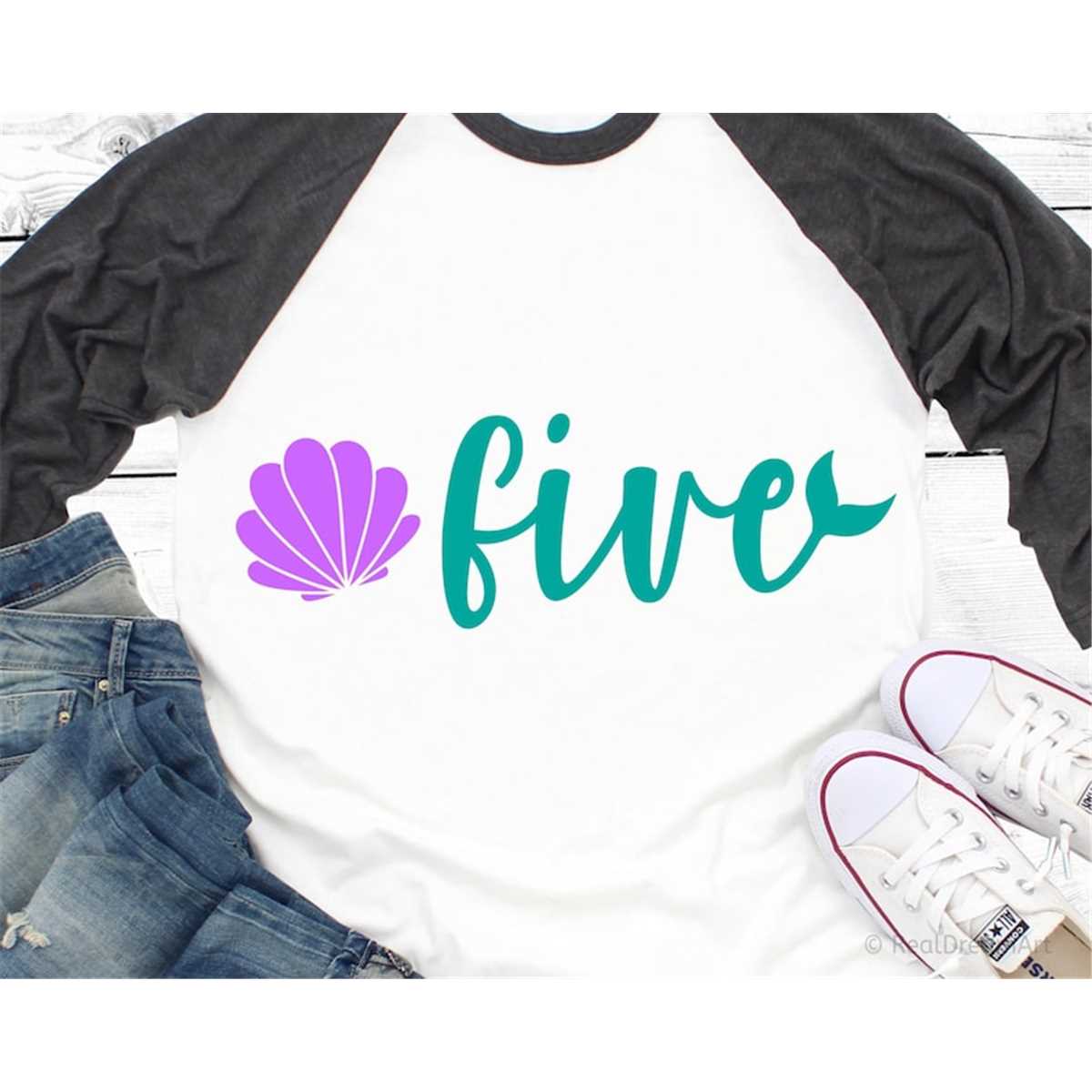 Mermaid Fifth Birthday Svg Seashell Five Svg 5th Birthday Ba | Inspire ...