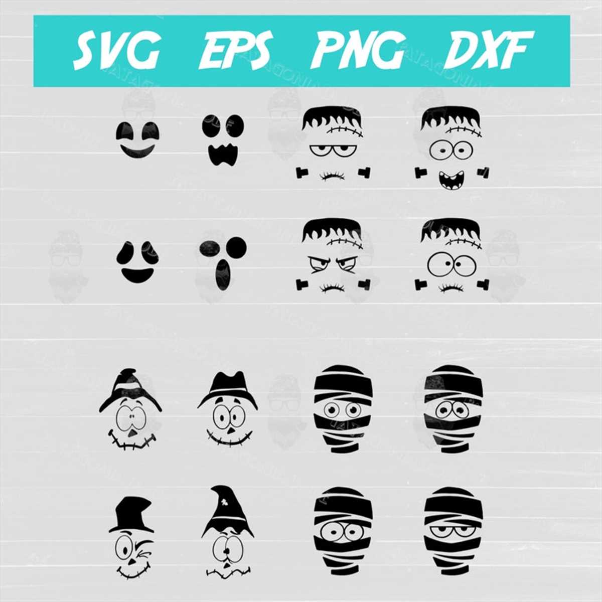Halloween Faces Bundle SVG, Halloween Faces Bundle PNG | Inspire Uplift