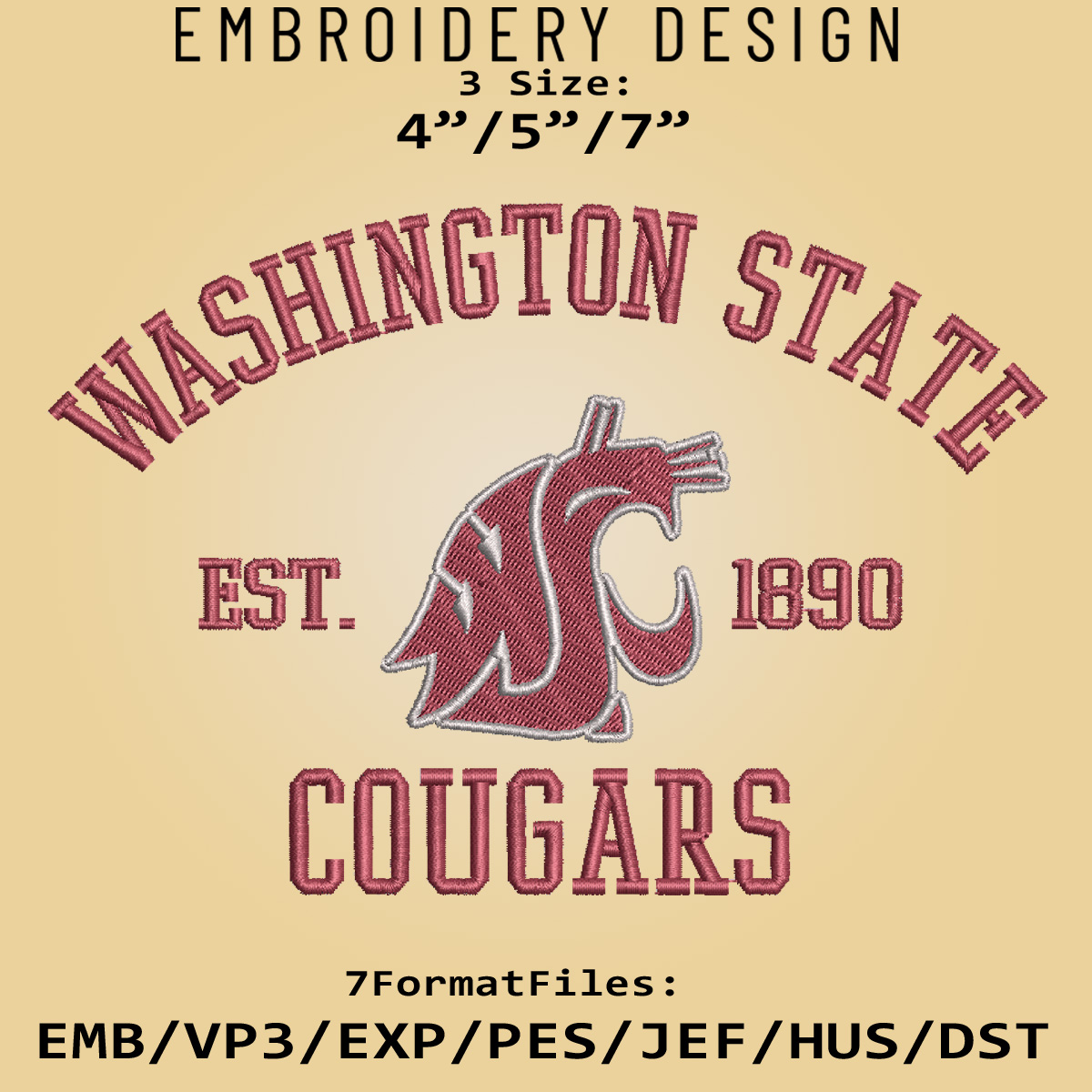 Washington State Cougars embroidery design, NCAA Logo Embroi | Inspire ...