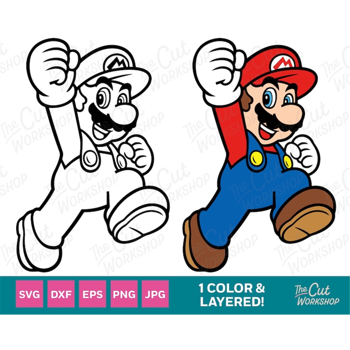 Mario Jumping Fist Super Mario Layered 1 Color | SVG Clipart - Inspire ...