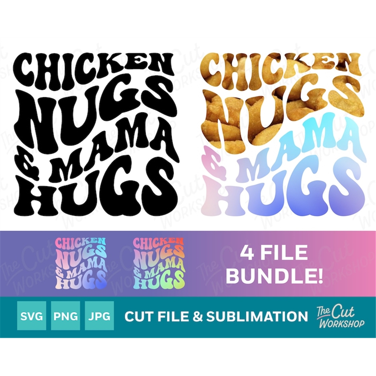 Chicken Nugs and Mama Hugs Retro Groovy Text Mom Life Bundle - Inspire ...