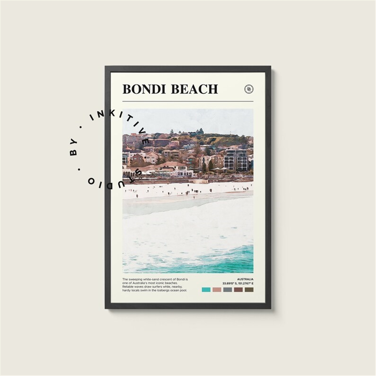 Bondi Beach Poster - Australia - Digital Watercolor Photo, P - Inspire ...
