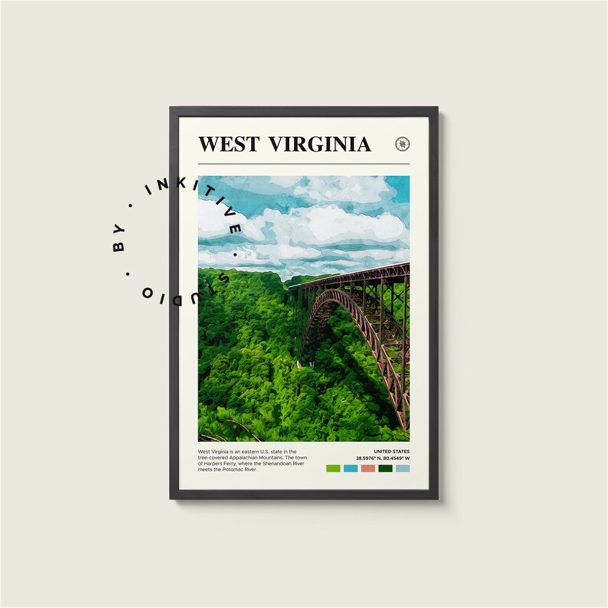 West Virginia Poster - USA - Digital Watercolor Photo, Paint - Inspire ...