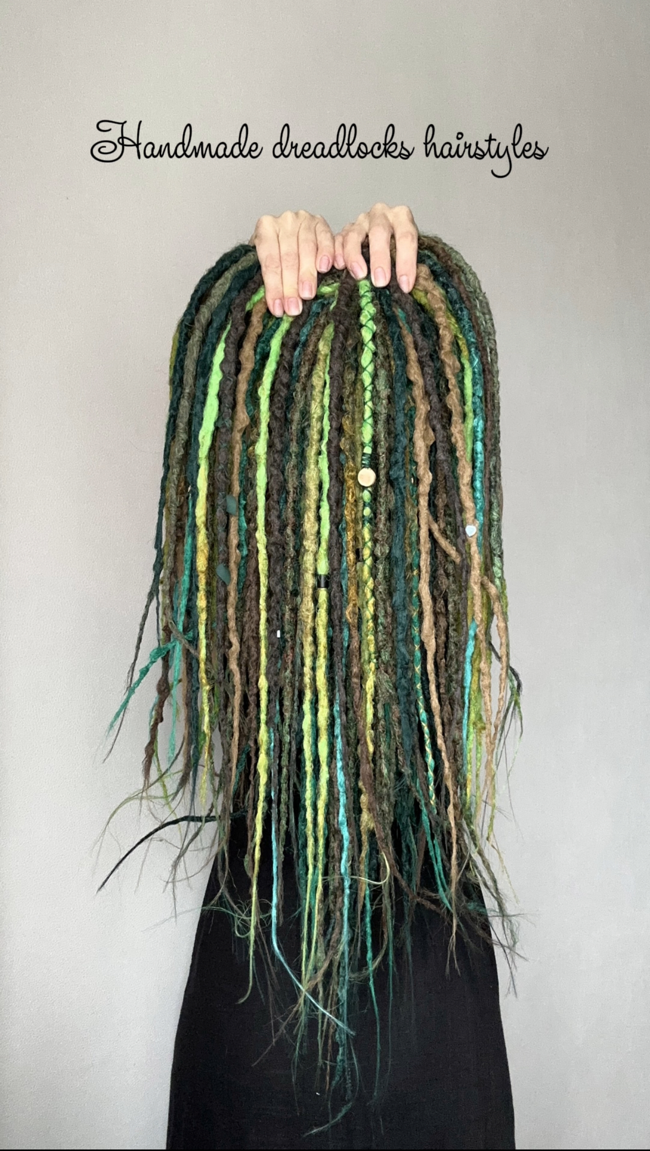 Green dreadlocks, mix set dreads and braids, handmade hair a | Inspire ...