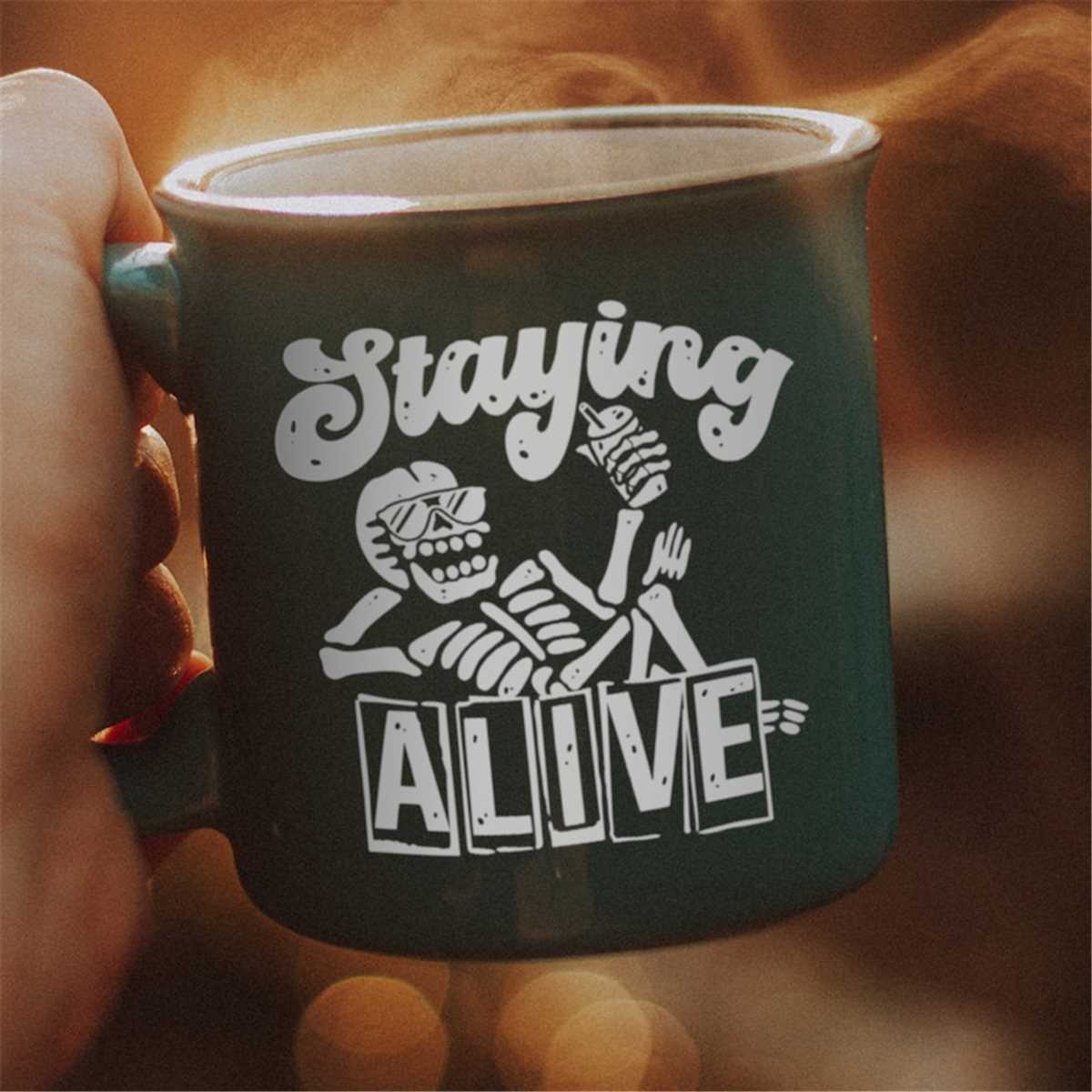 Staying Alive SVG PNG, Skeleton Coffee Funny Design - Inspire Uplift