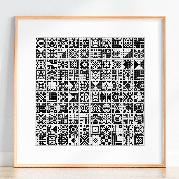 Cross stitch pattern Geometric sampler 100 squares | Inspire Uplift