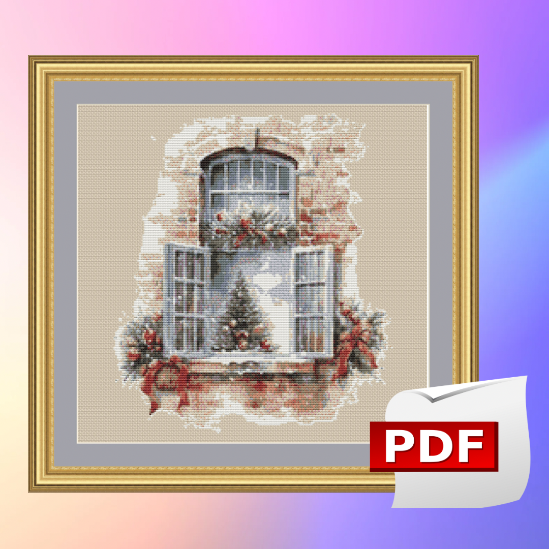 Christmas window design Cross Stitch PDF Pattern, Modern Cro | Inspire ...