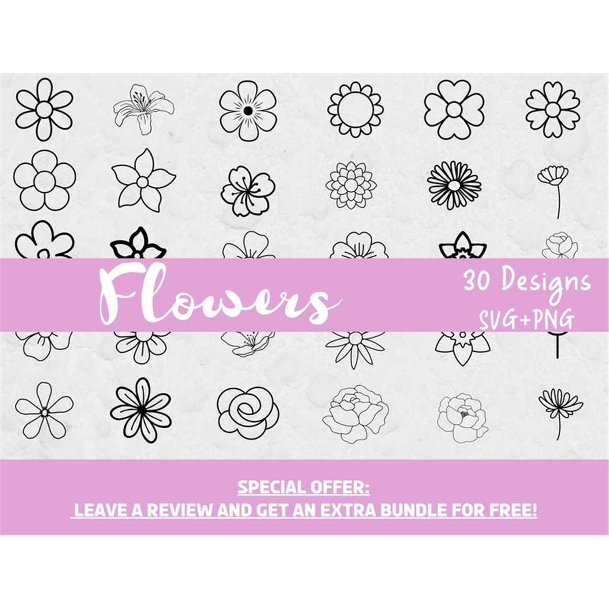 Flower Svg Bundle, Outlined Flowers SVG, Svg Files for Cricu | Inspire ...