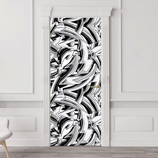 Black and White Graffiti Door Sticker Vinyl Door Decor Peel | Inspire ...