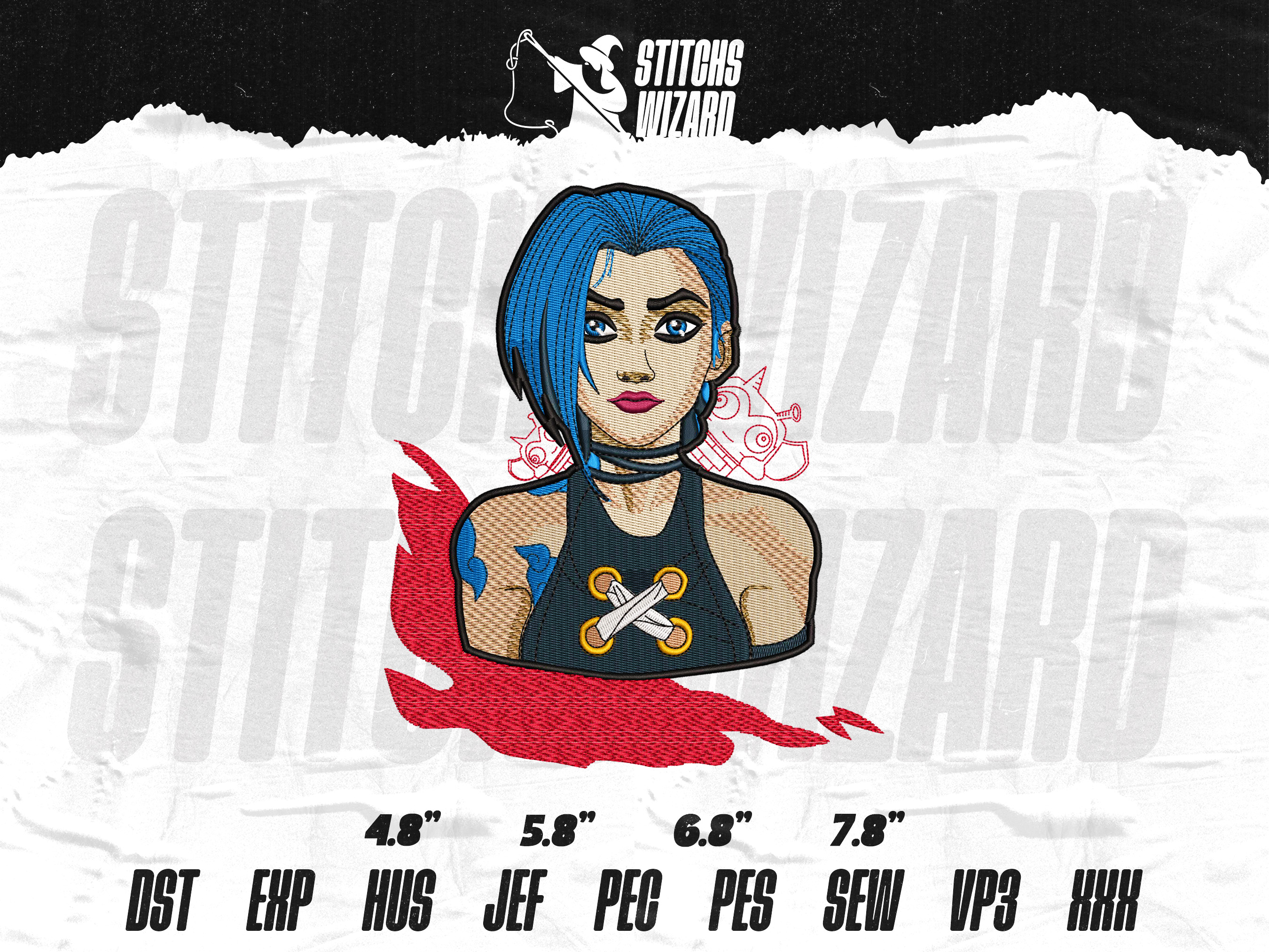 Jinx Arcane Anime Embroidery Design - Inspire Uplift