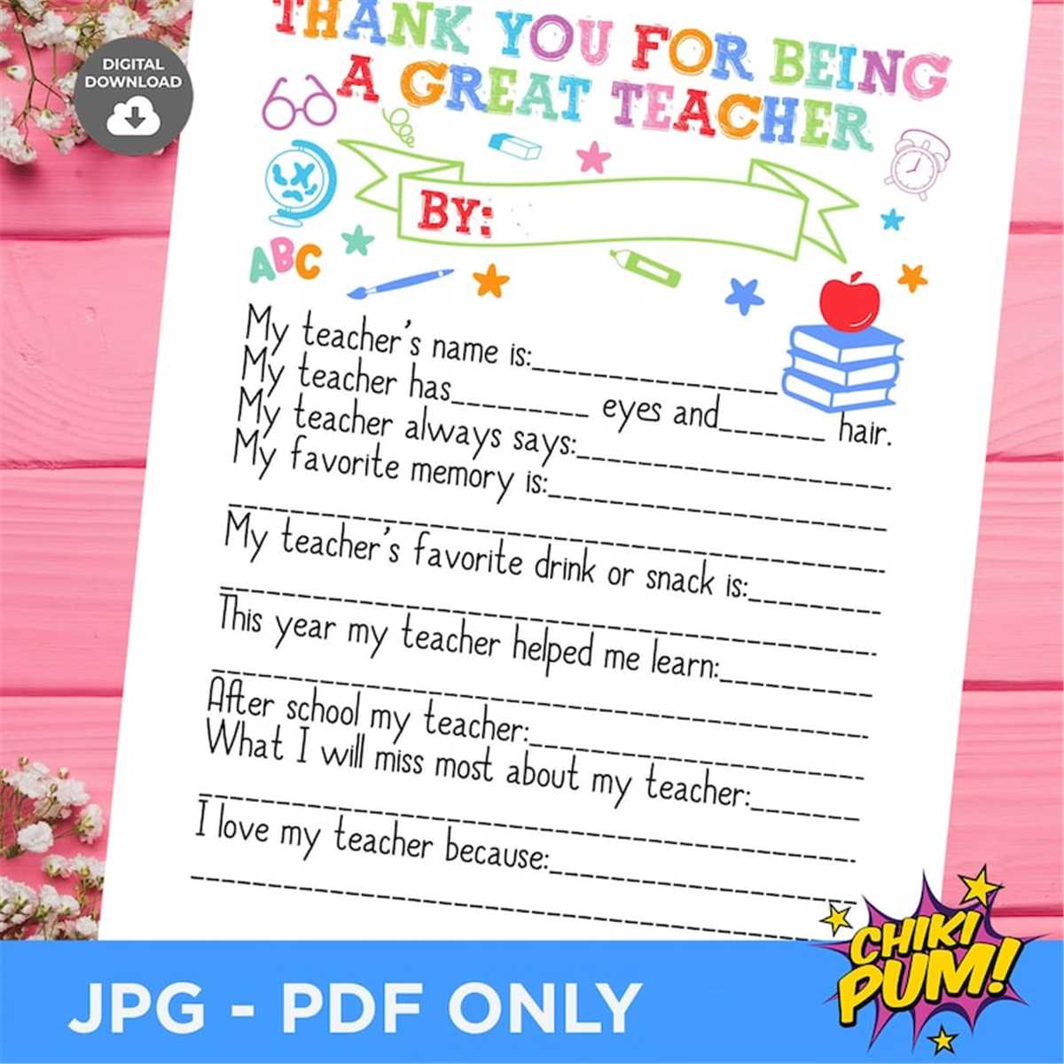 Teacher Appreciation Week Printable, All About My Teacher, T | Inspire ...