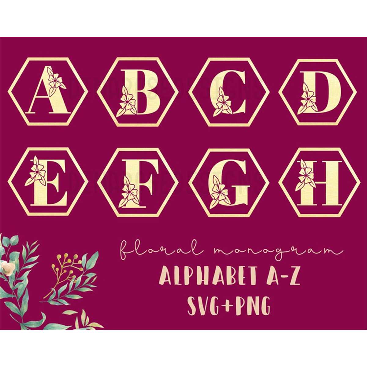 Keychain Svg Bundle, Hexagon Monogram Svg, Floral Keychain A - Inspire ...