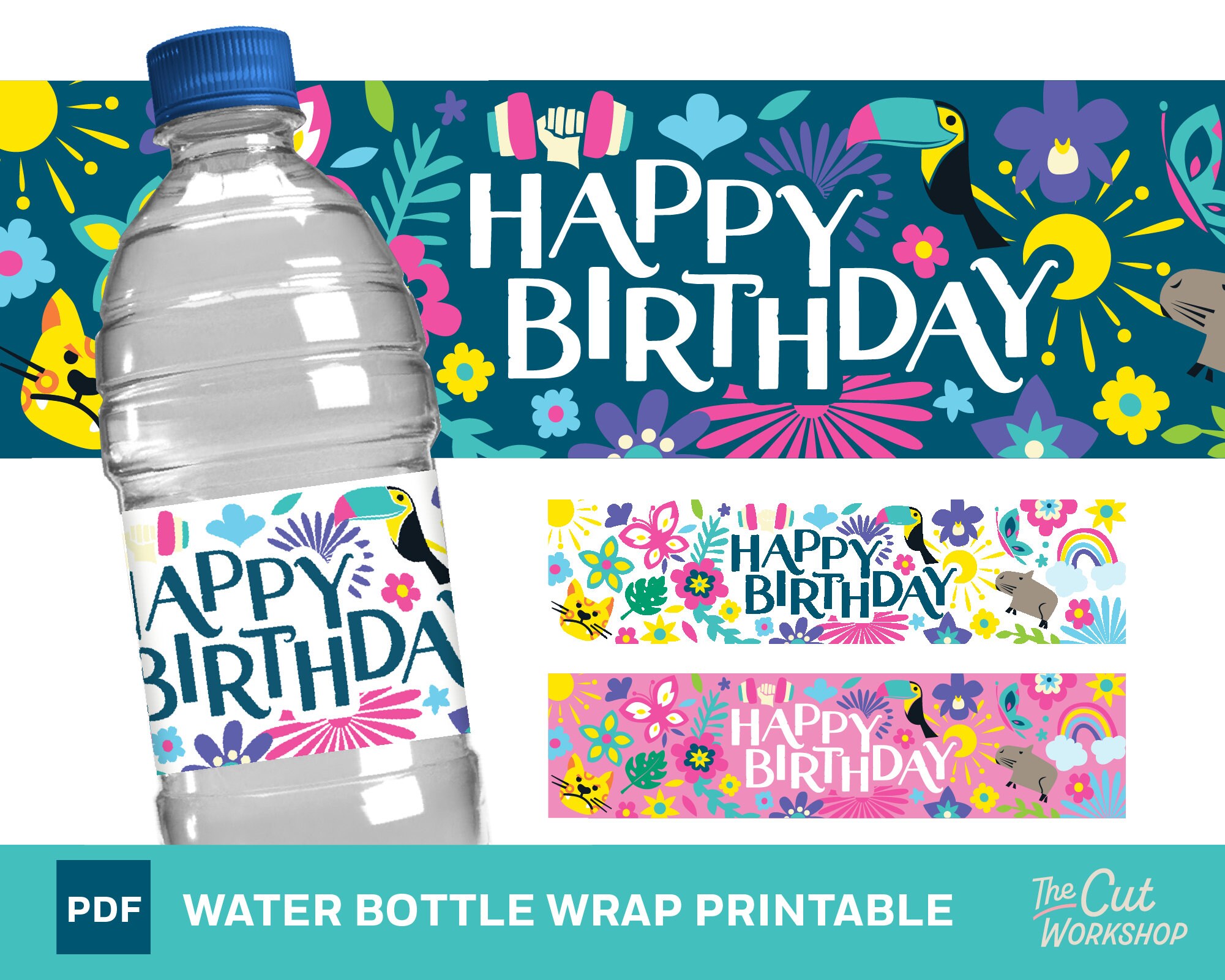 Encanto Birthday Party WATER BOTTLE Wrap Printable Blue Whi | Inspire ...