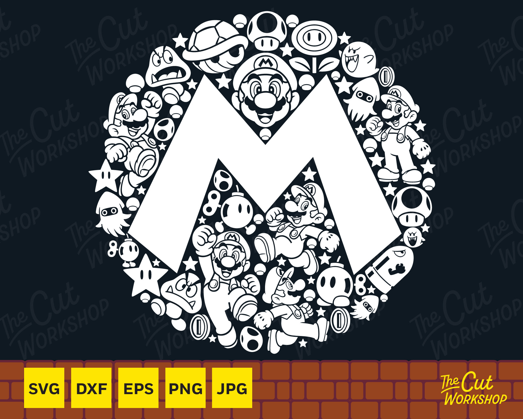 Super Mario M Circle Icon Emblem Mosaic Style Mario Kart SV | Inspire ...