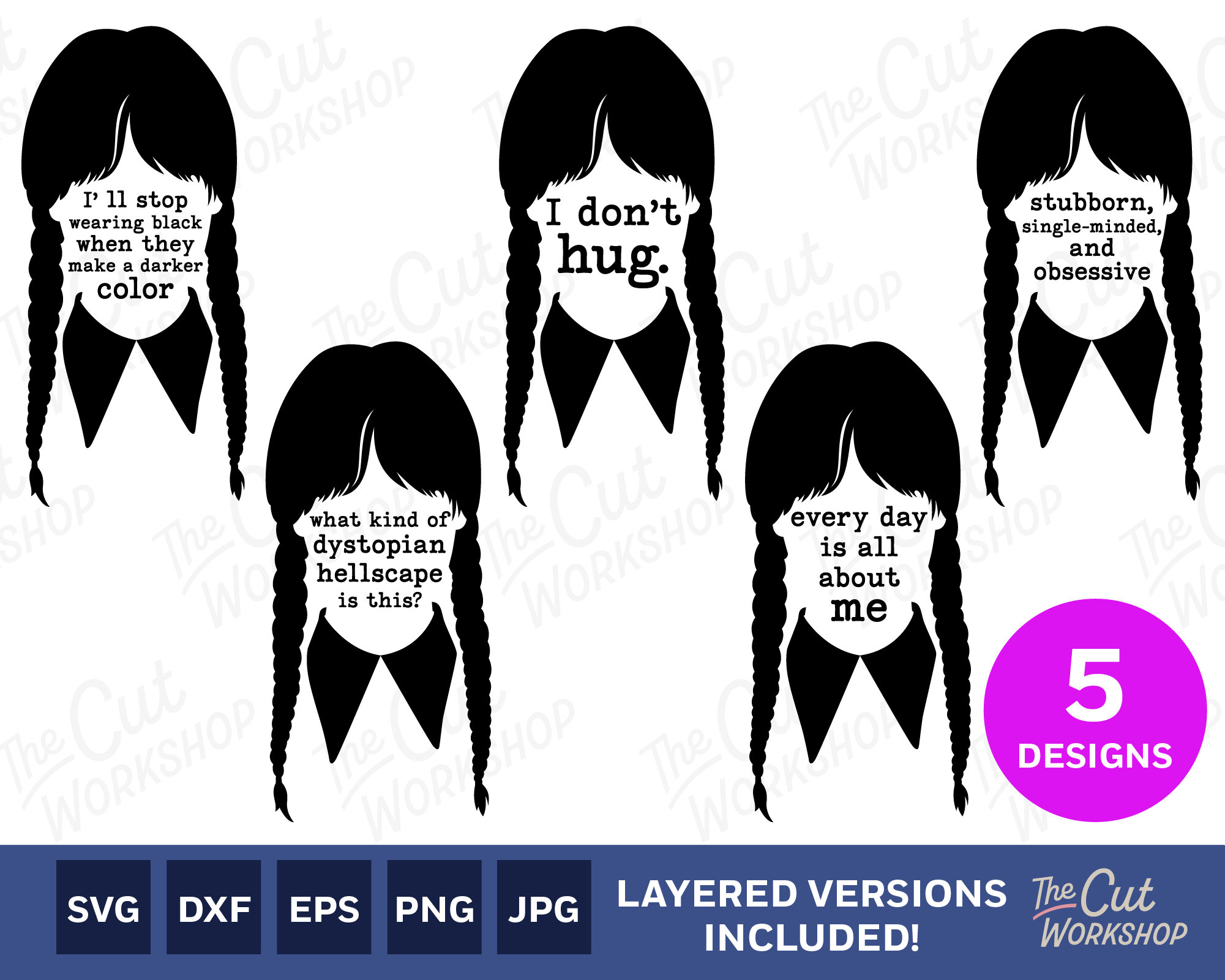 Wednesday Addams Hair Silhouette Quotes 5 Graphics Layered - Inspire Uplift