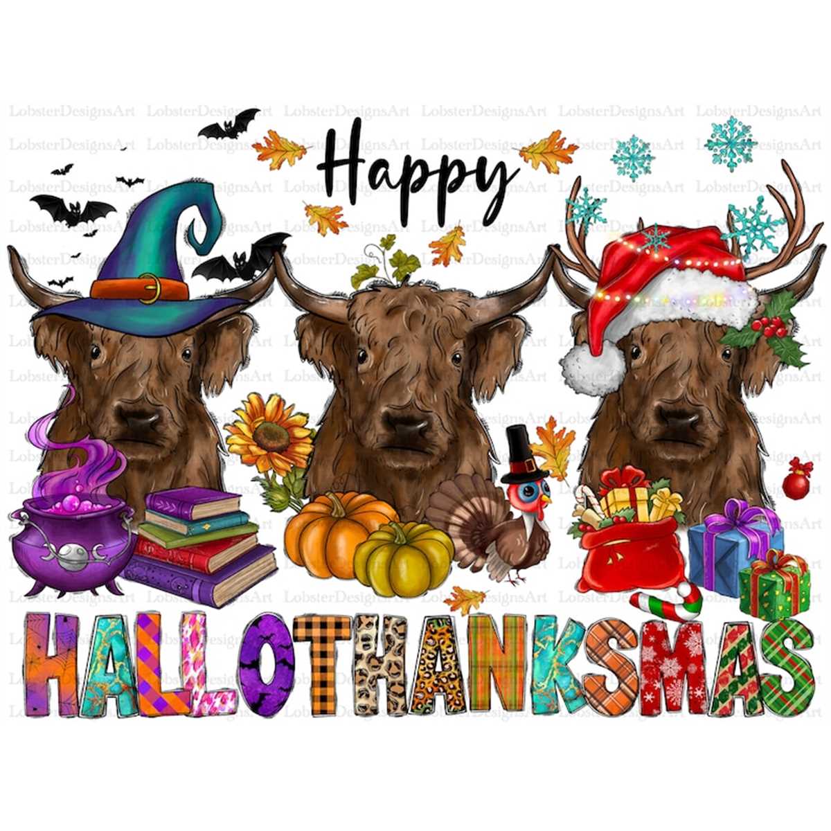 Happy Hallothanksmas Highland Cow PNG,Cow Clipart, Fall PNG, | Inspire ...