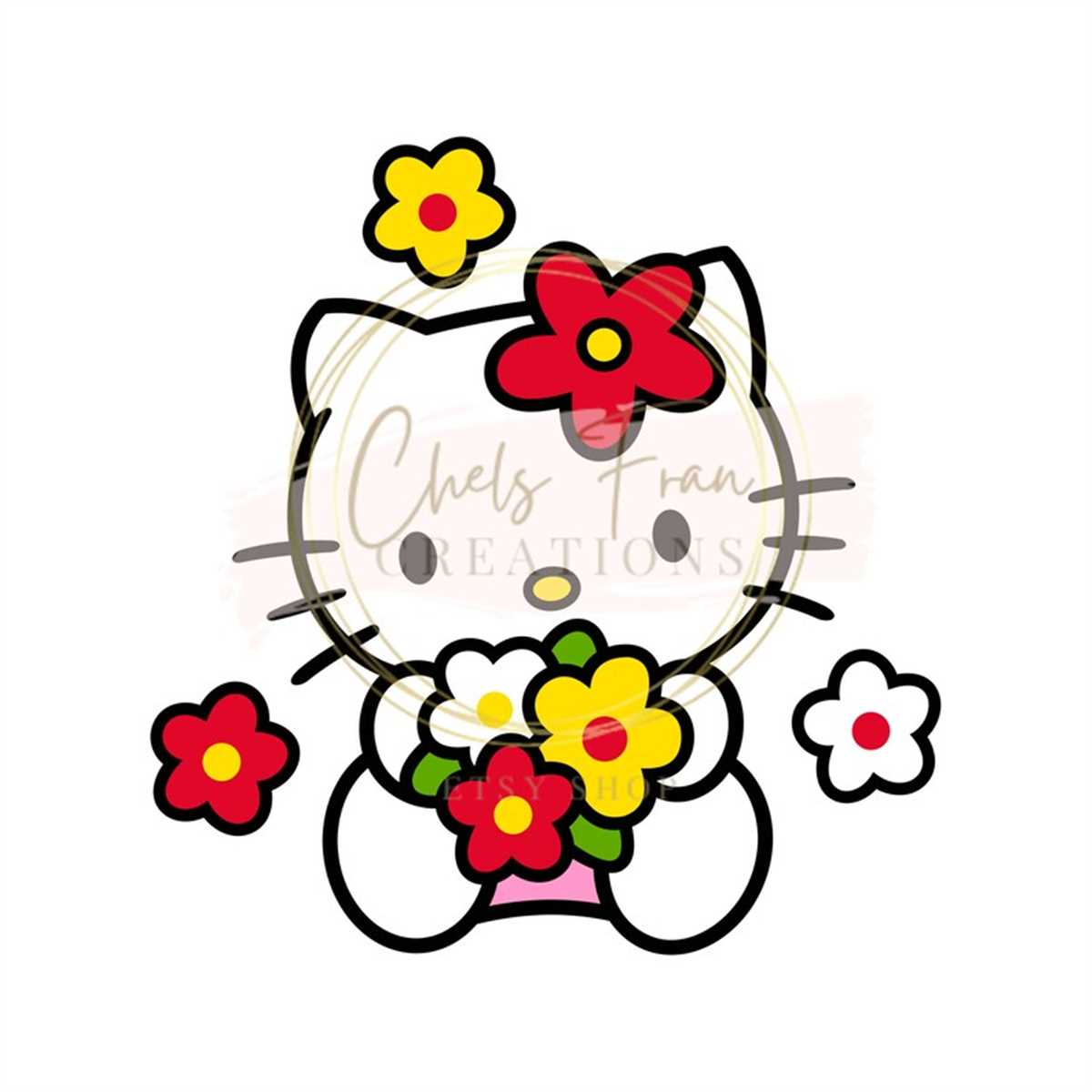 Hello Flower Kitty Spring Summer SVG, DXF, PNG Files Birthda | Inspire ...