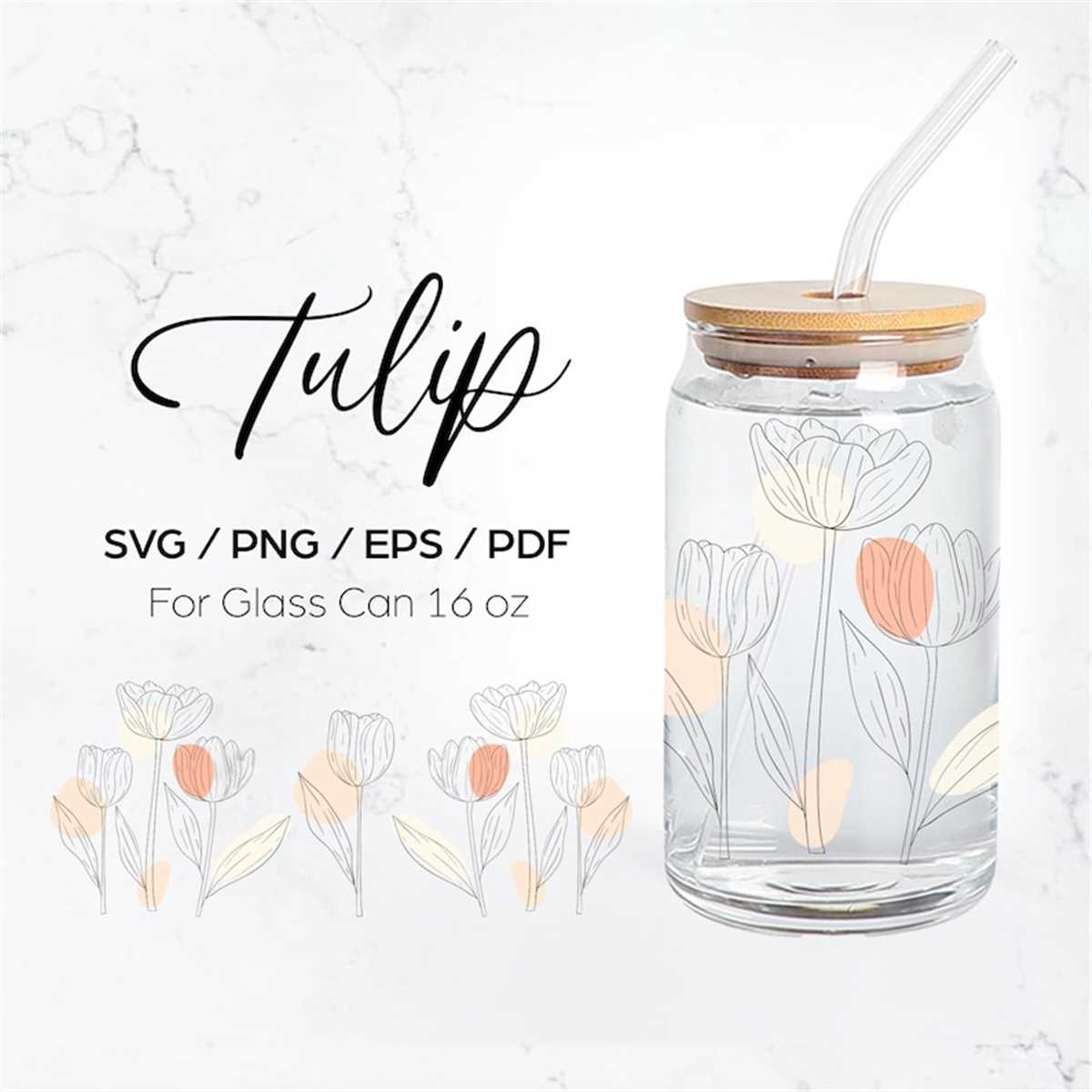 Tulip Draw - 16 oz Glass Can Cutfile, Svg, Png, Eps, Pdf Fil | Inspire ...