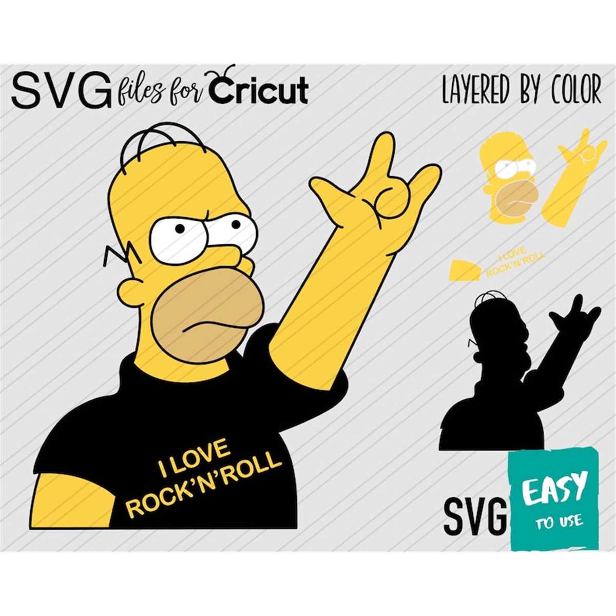 Rocknroll Homer SVG, Cricut svg, Clipart, Layered SVG, Files | Inspire ...