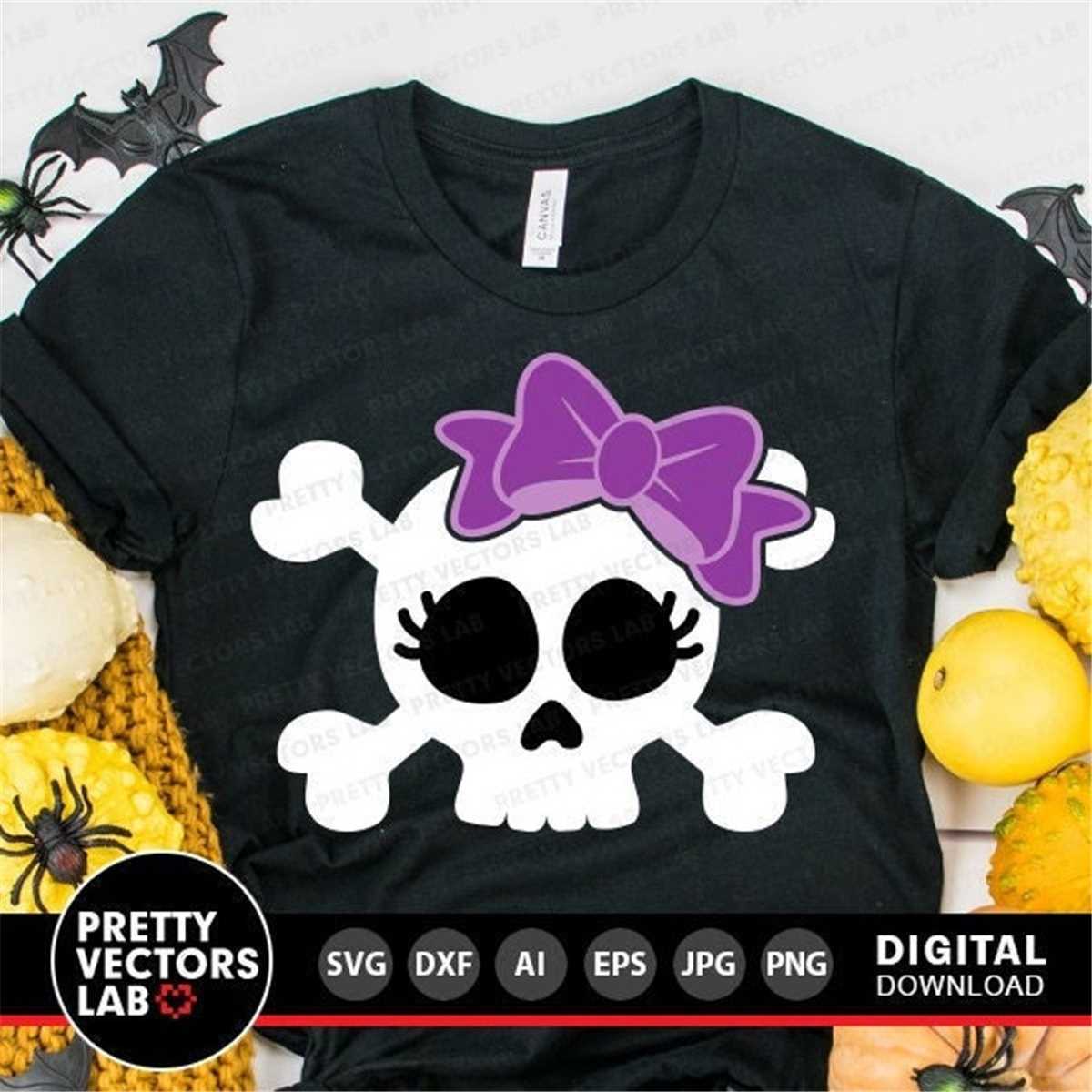 Skull Svg, Halloween Svg, Cute Skull with Bow Svg Dxf Eps Pn | Inspire ...