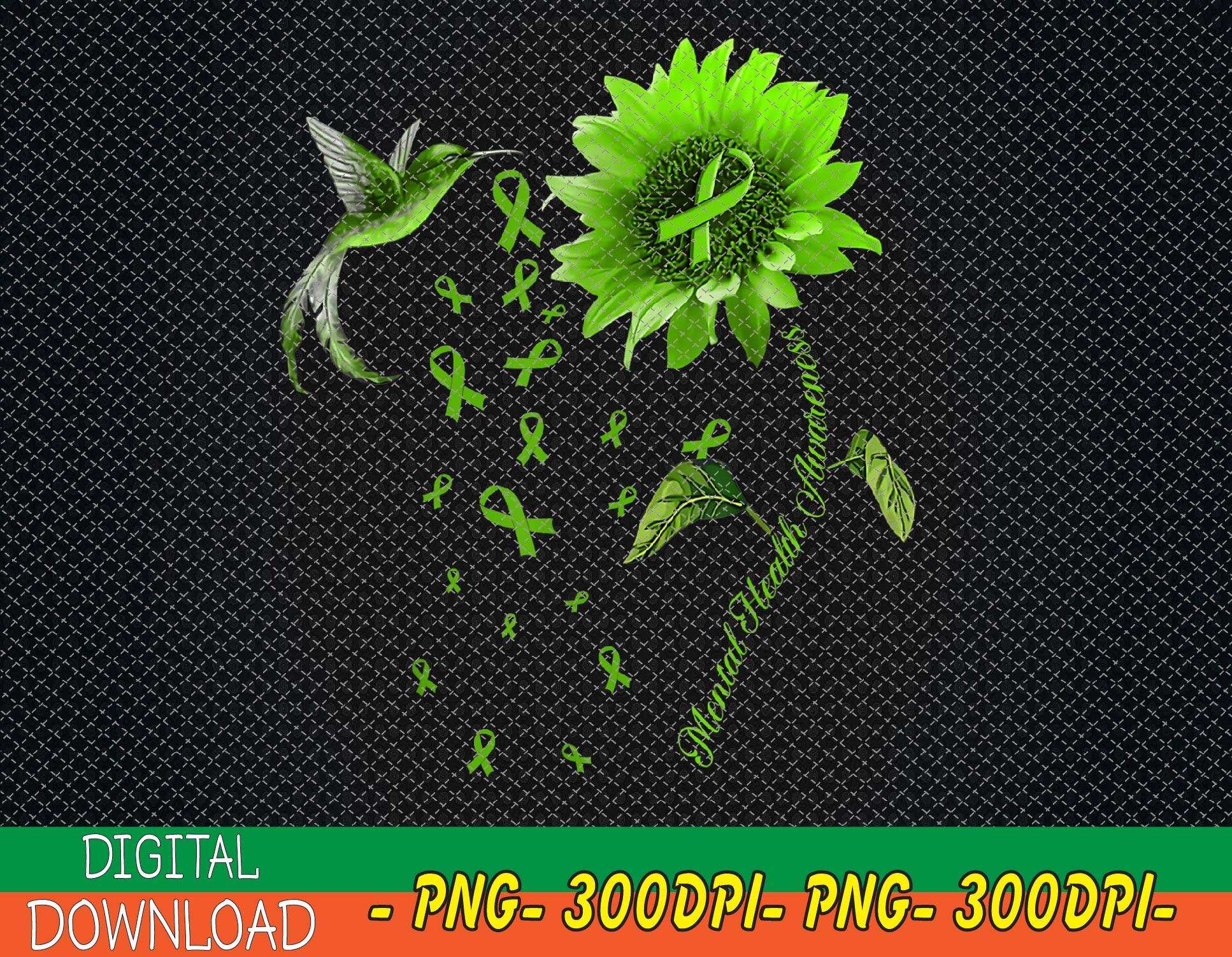 Sunflower Hummingbird Green Ribbon Mental Health Awareness P | Inspire Uplift