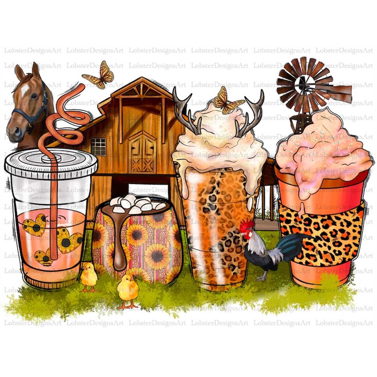 Farm animals coffee cups png sublimation design, western cof | Inspire ...