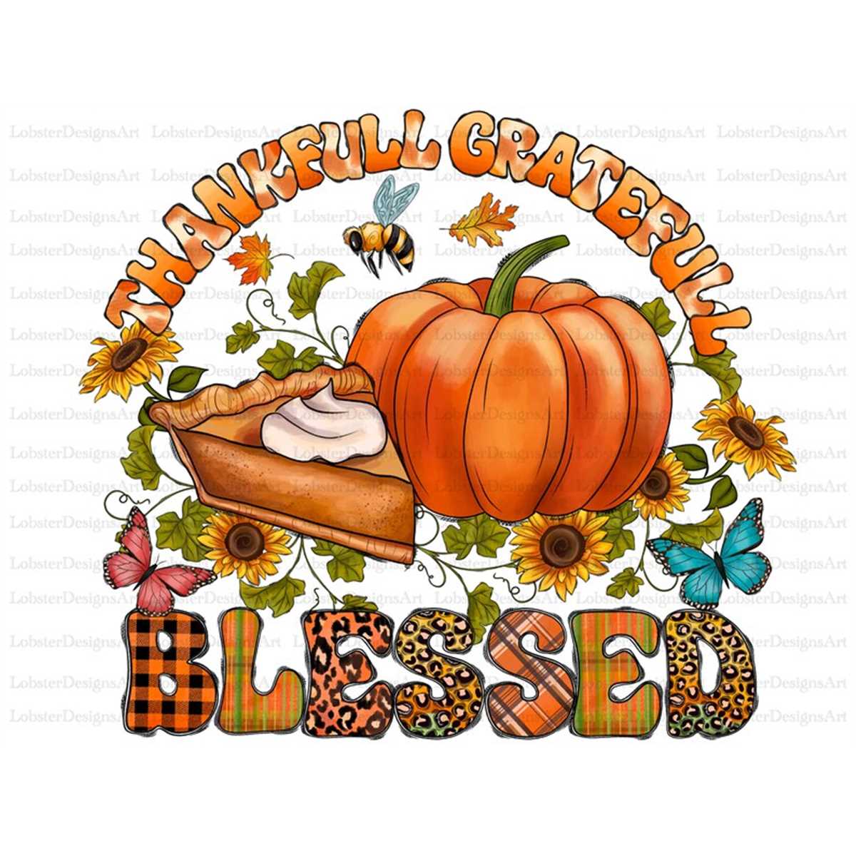 Thankful Grateful Blessed Sublimation Design Png, Leaf Png, | Inspire Uplift