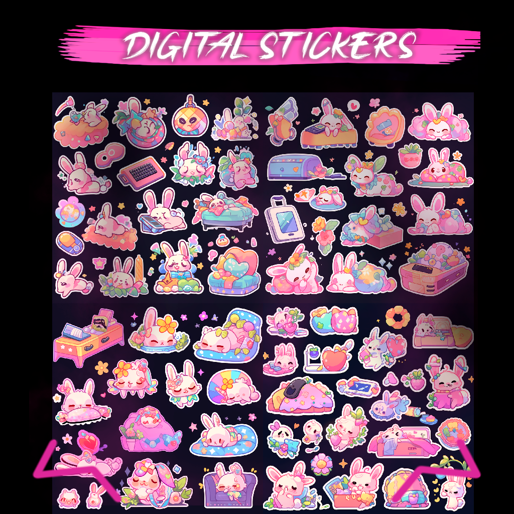 Sticker pack of funny bunny, digital sticker, anime | Inspire Uplift