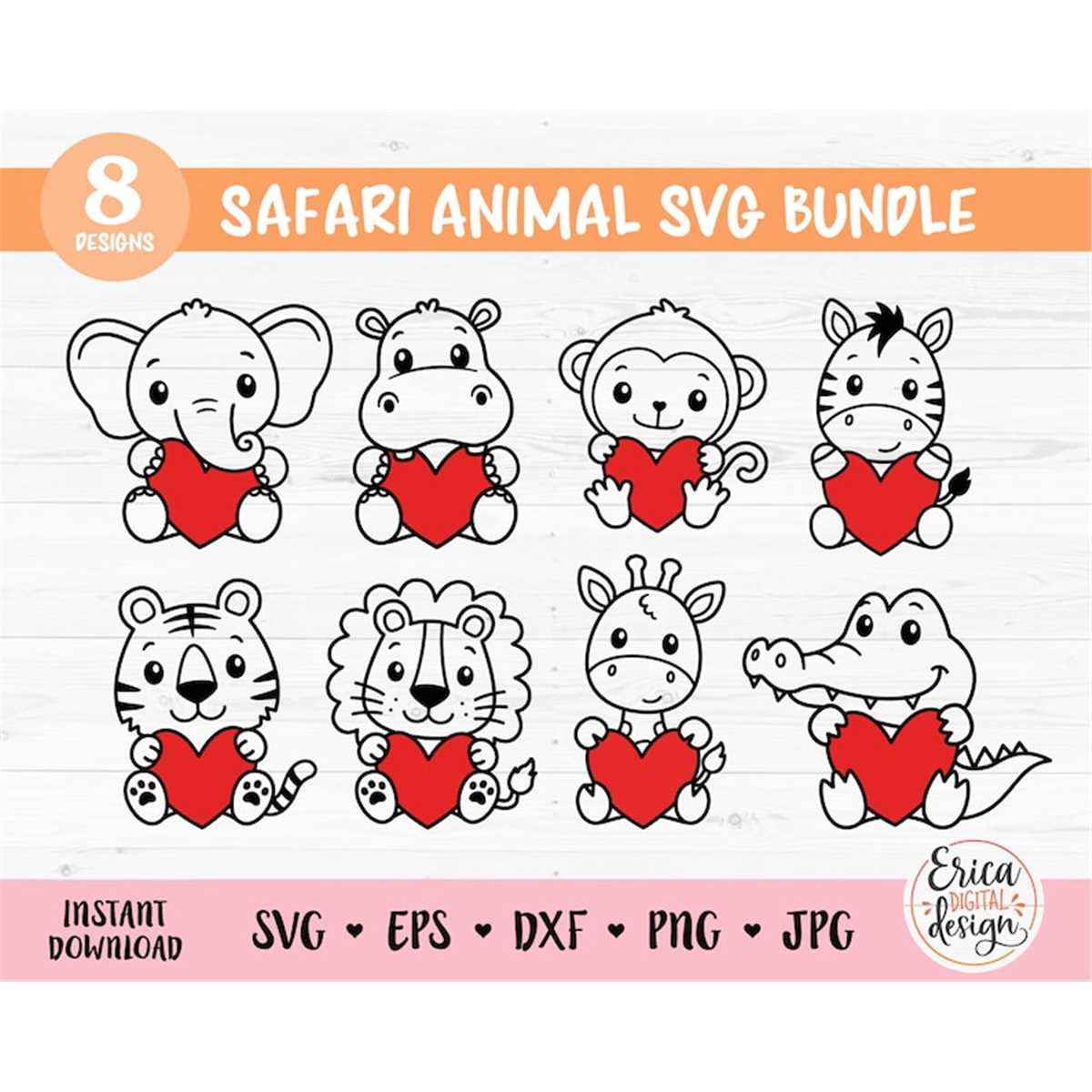 Safari Animals with Heart SVG cut file Cricut Silhouette Cut | Inspire ...