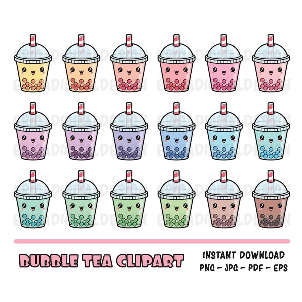 Bubble tea kawaii clipart set Cute Bubble tea clip art Boba - Inspire ...