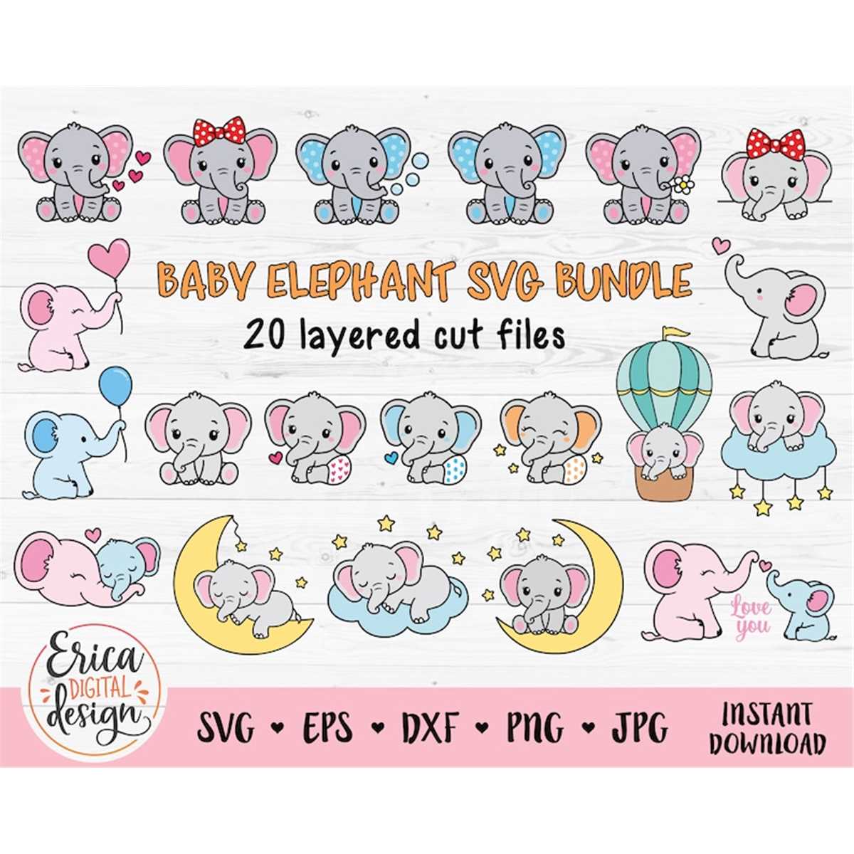 Baby elephant SVG Bundle Layered cut files for Cricut Silhou | Inspire ...