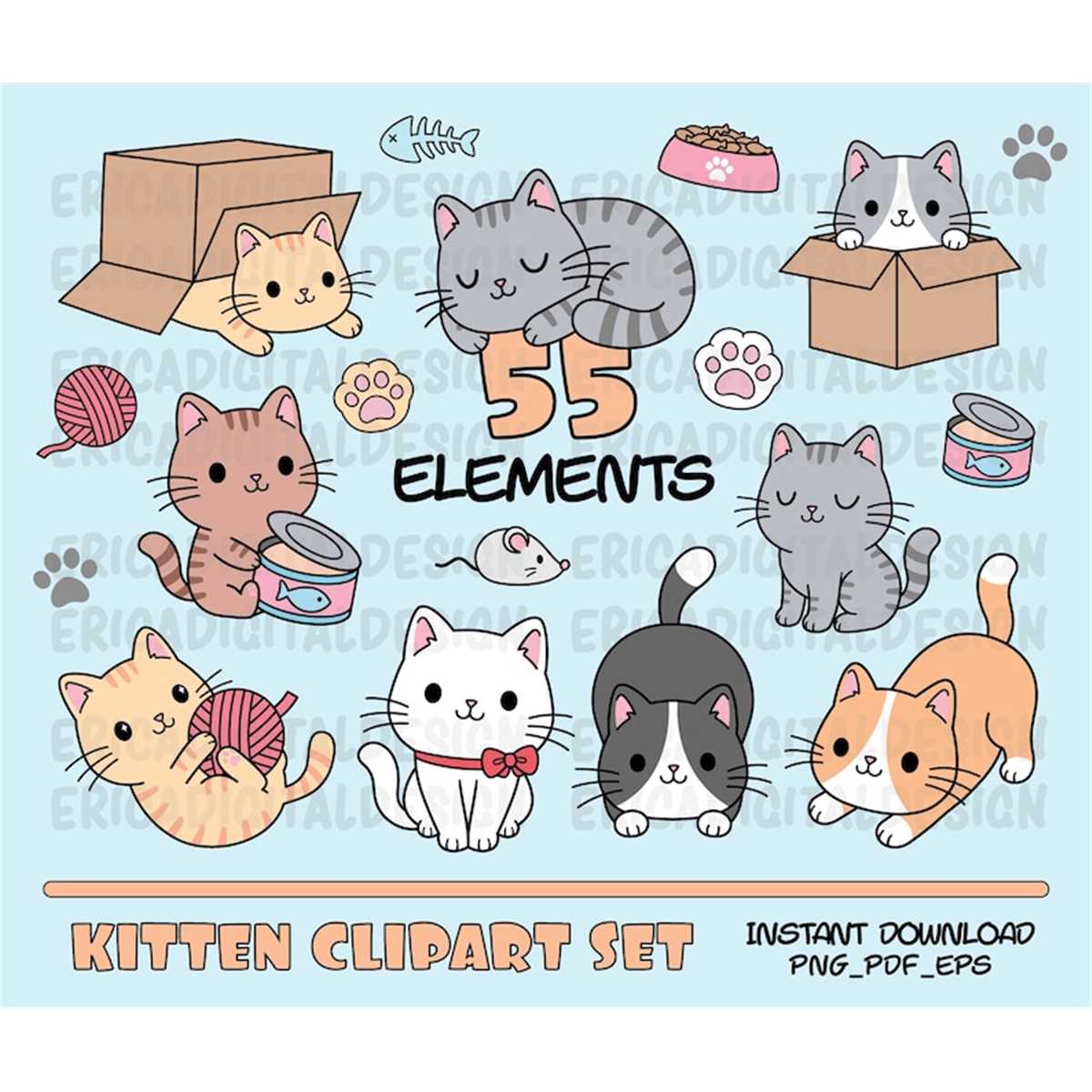 Cats clipart Cute cat clip art Kawaii kittens Kitty icons Pe | Inspire ...