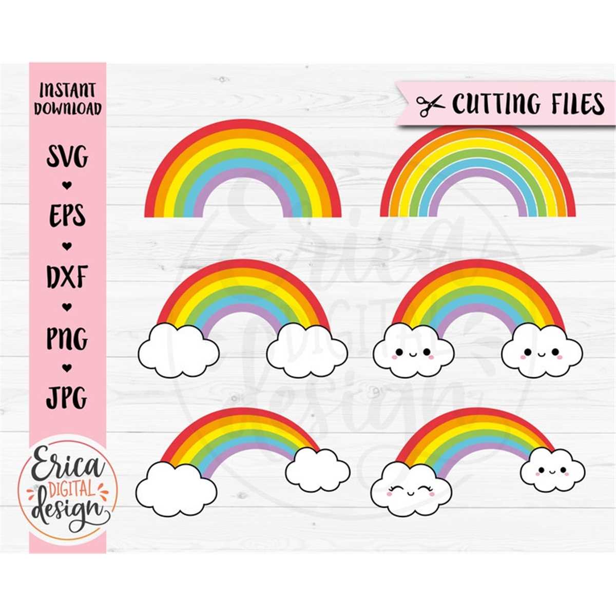 Rainbow Bundle SVG Cute Cloud cut file Clouds Pastel Rainbow | Inspire ...