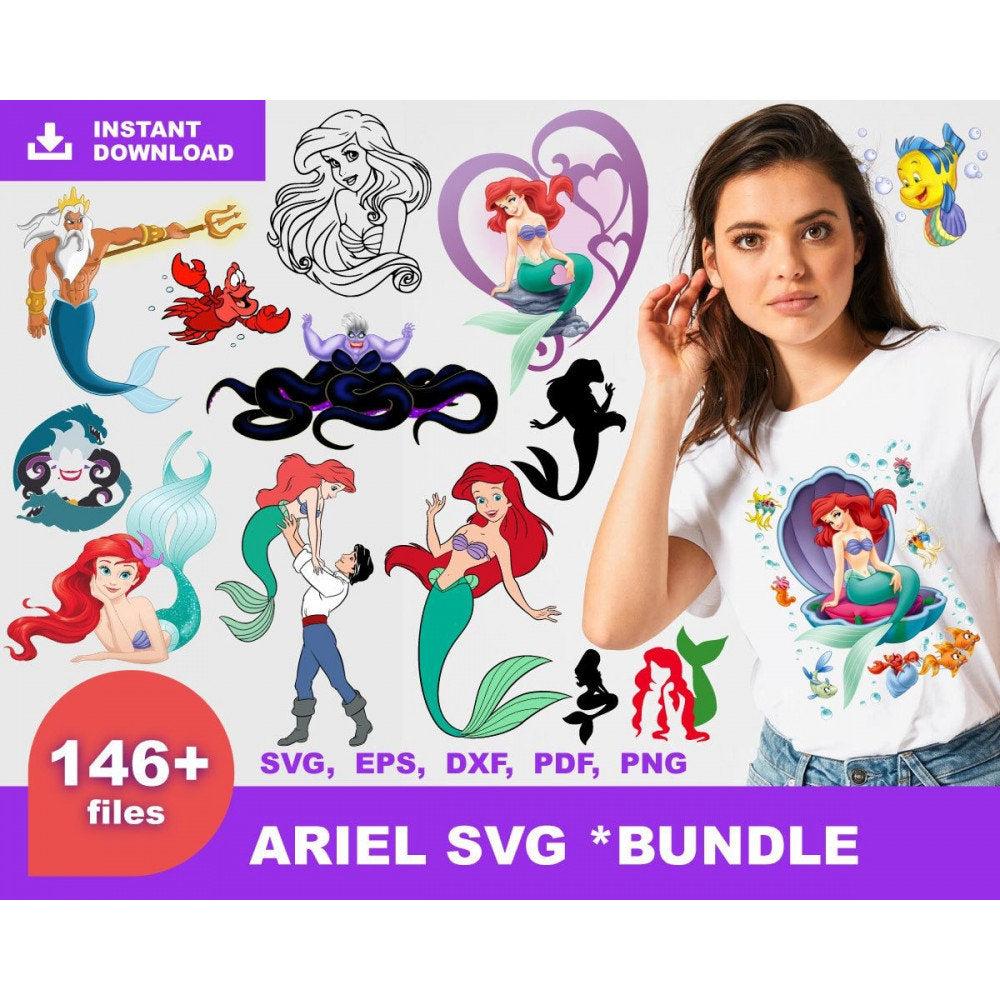 146 Ariel Bundle Svg, Princess Svg, Ariel Svg, Disney Svg | Inspire Uplift