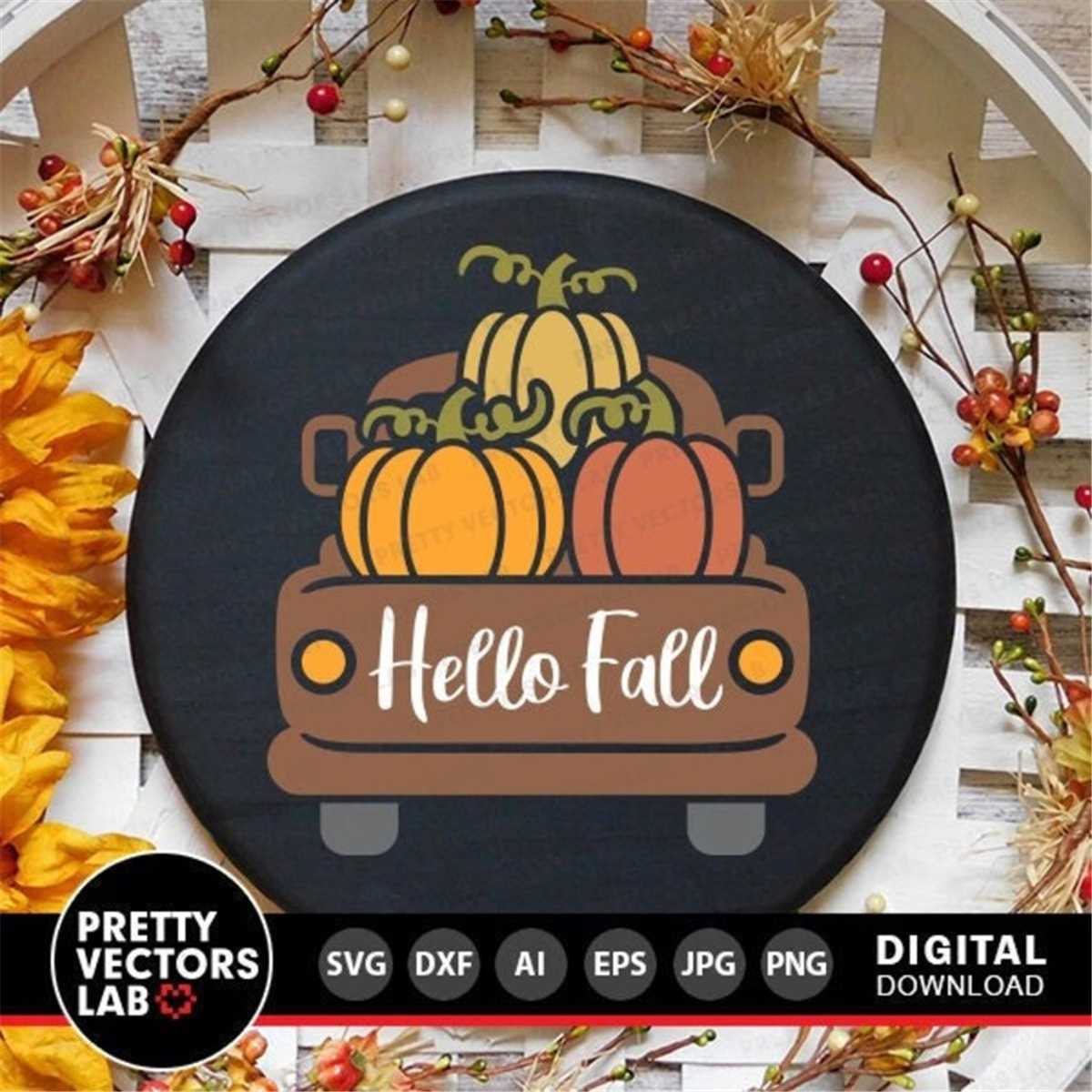 Pumpkin Truck Svg, Hello Fall Cut File, Farmhouse Sign Svg, | Inspire ...