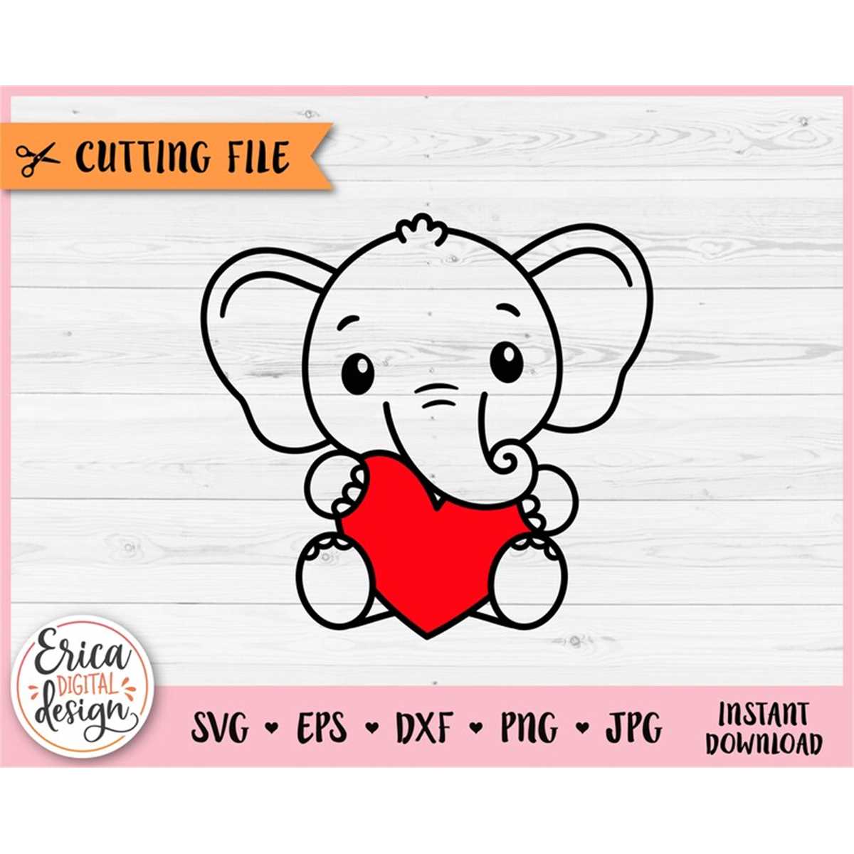 Baby Elephant with Heart SVG cut file Cricut Silhouette Cute | Inspire ...