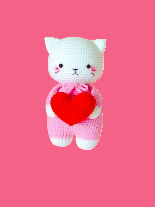Crochet PATTERN Cat with Heart, , Amigurumi tutorial PDF in | Inspire ...