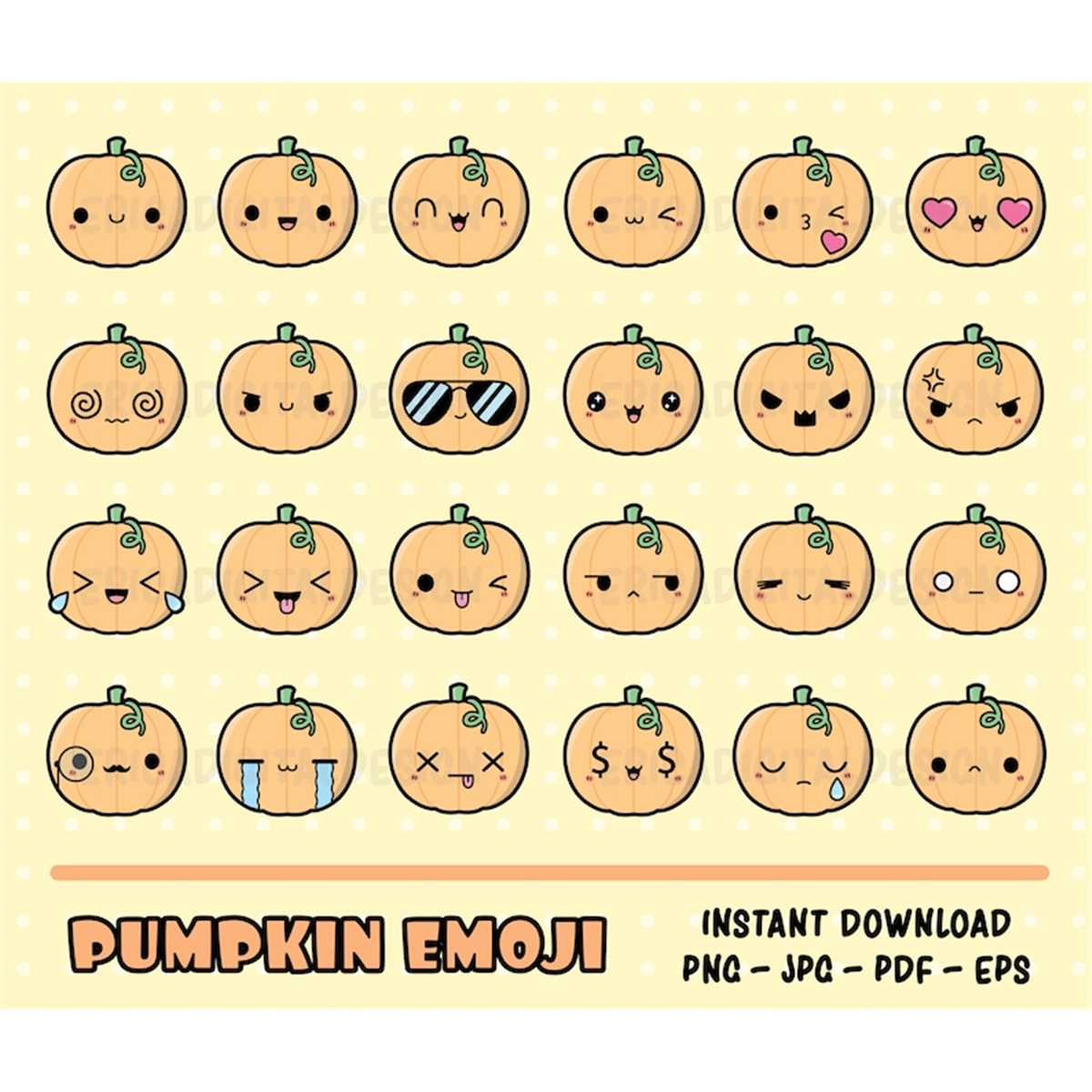 Pumpkin emoji kawaii clipart set Halloween pumpkin emoji cli | Inspire ...
