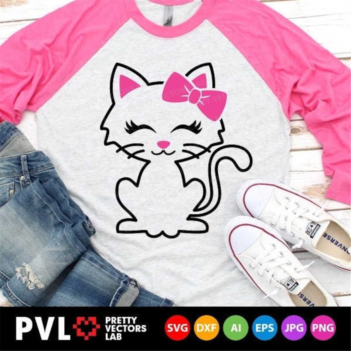 Cat Svg, Cute Cat with Bow Cut Files, Girls Svg Dxf Eps Png, - Inspire ...