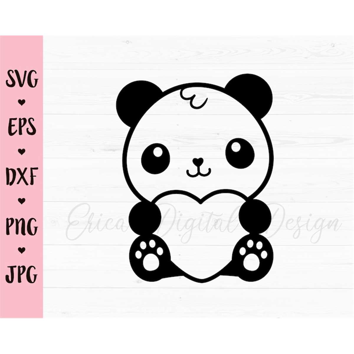 Cute baby panda heart outline SVG Kawaii panda Decal cut fil | Inspire ...