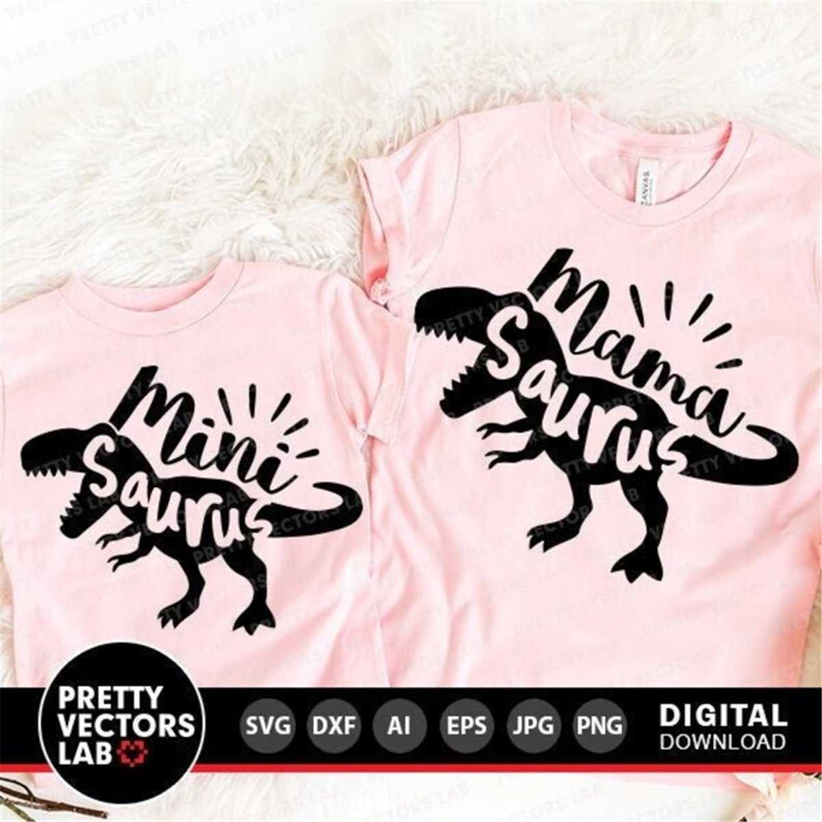 Mama Saurus Svg, Mini Saurus Svg, T-Rex Dinosaur Cut Files, | Inspire ...